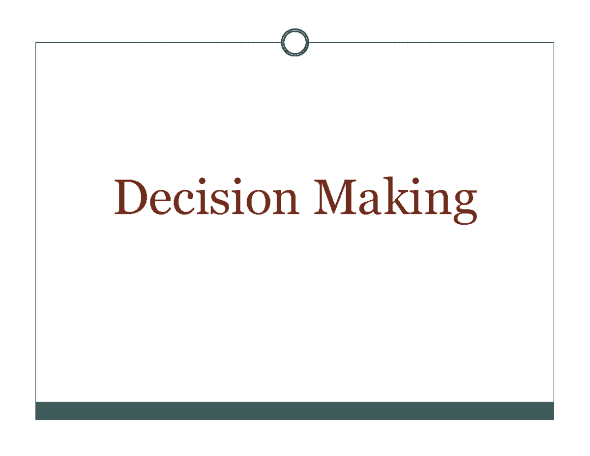 Decision Making Processes: Errors, Biases, and Ecological Rationality ...