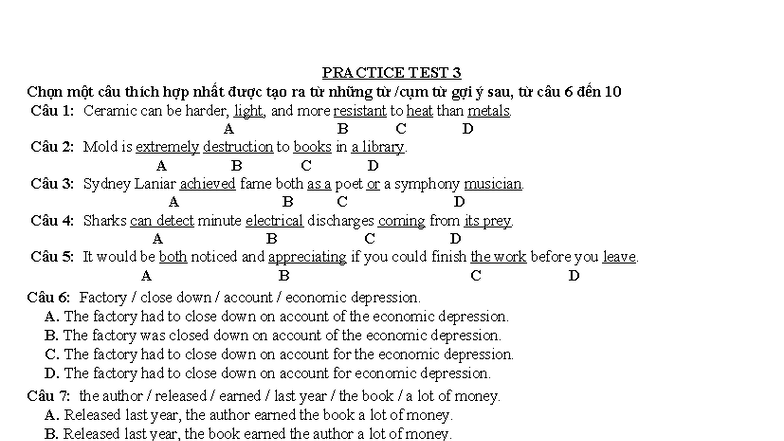 PRACTICE TEST 3: Sentence Correction and Completion Exercises - Studocu
