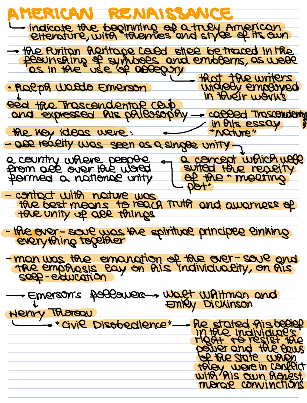 AMERICAN RENAISSANCE: Themes and Ideas in Literature - Studocu