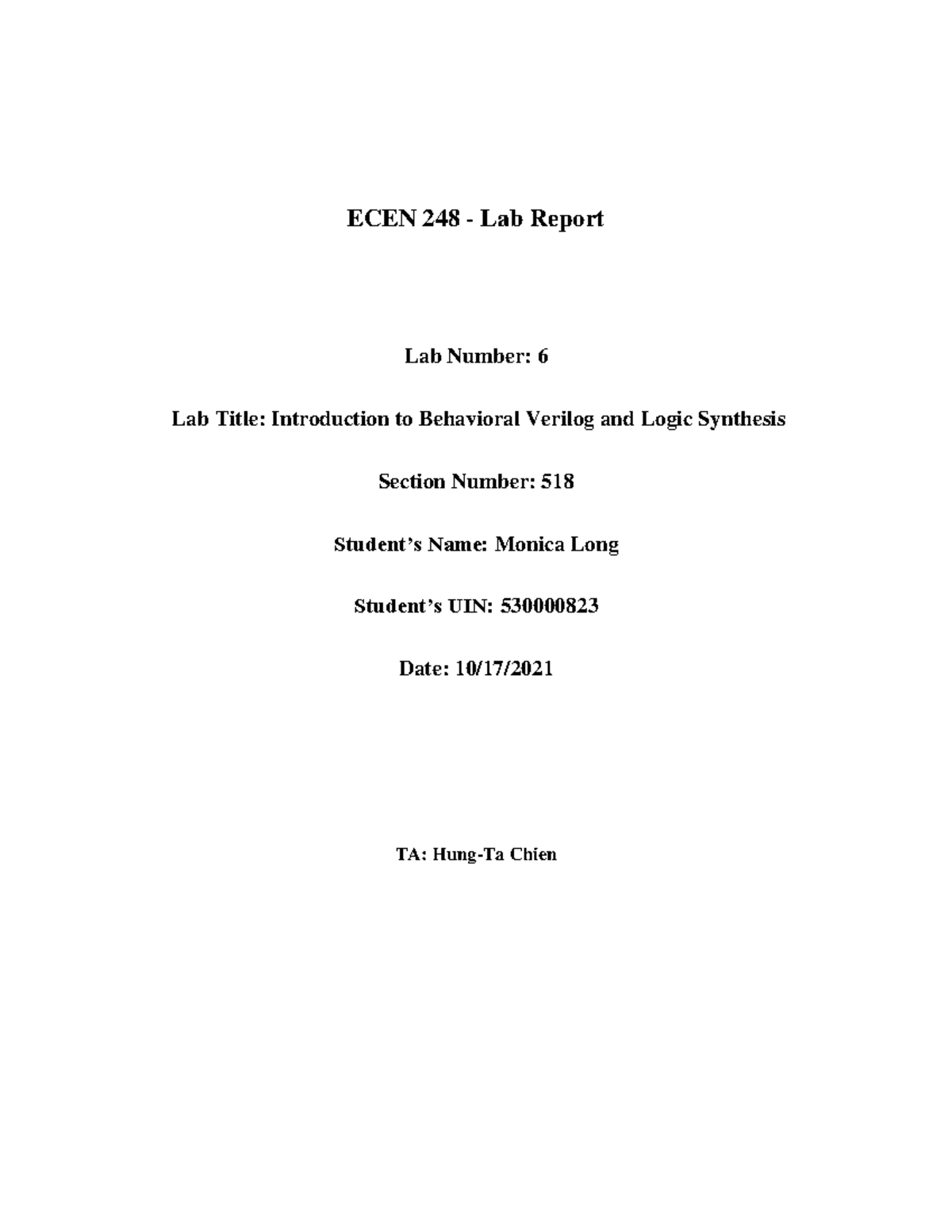 Lab 6 Introduction To Behavioral Verilog And Logic Synthesis Ecen