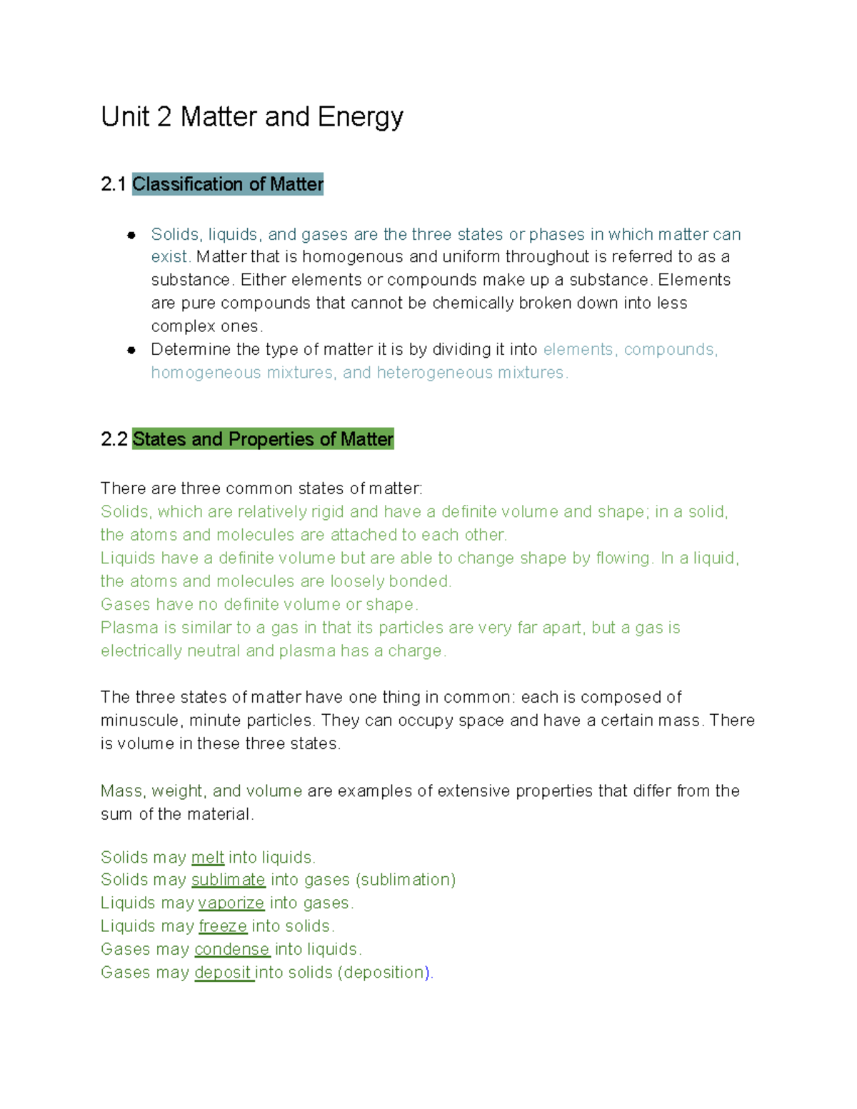Unit 2: Matter and Energy Notes for Chem 100 Study Guide - Studocu