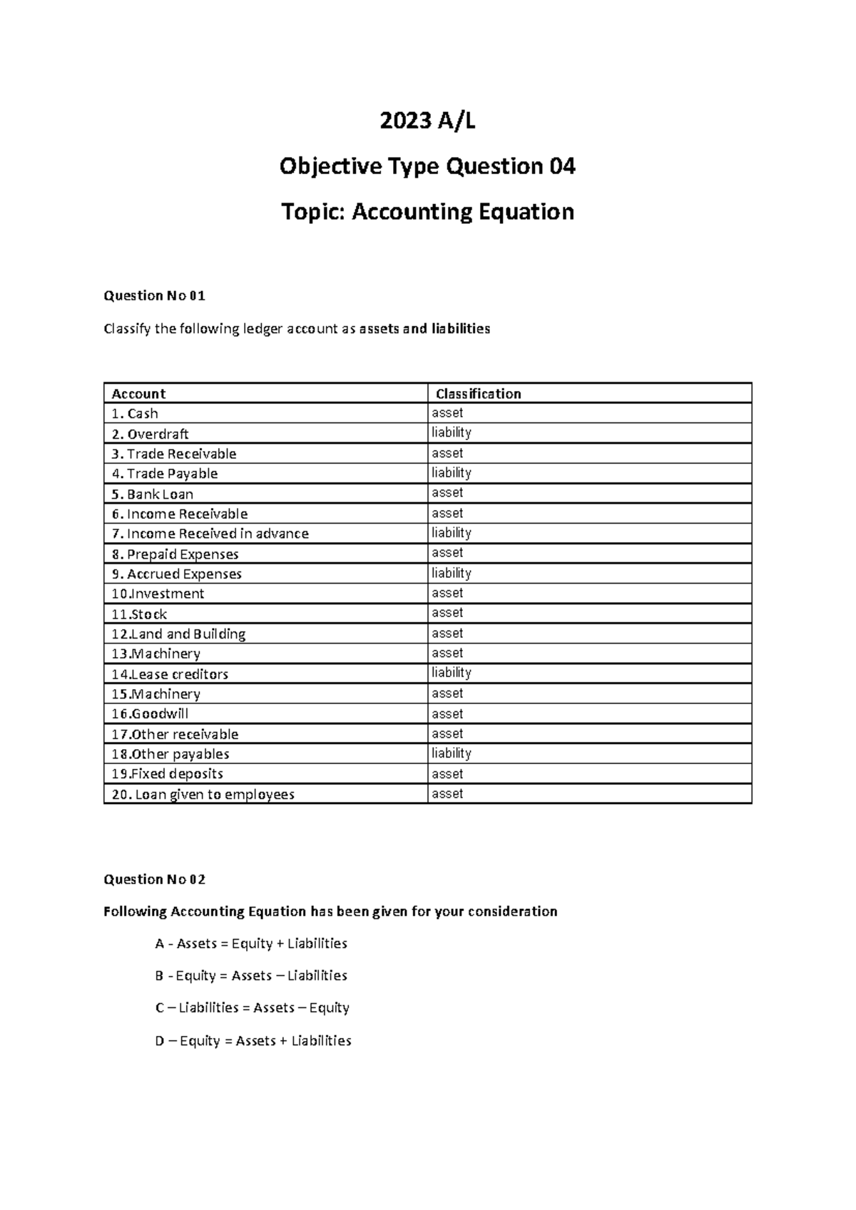 One Time Question Number 04 answered - 2023 A/L Objective Type Question ...