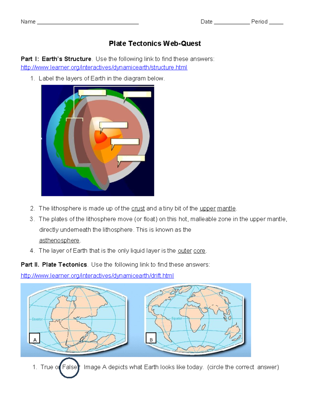 Plate Tectonics Webquest: Understanding Earth's Layers & Movements ...