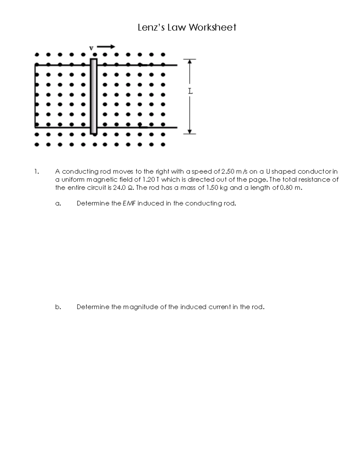 Laws of Electromagnetism: Lenz's Law Worksheet 1 - Studocu