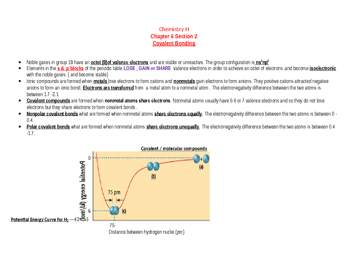23-24 Chapter 6 Sec 2 Covalent Bonding & Naming Compounds Notes - Studocu