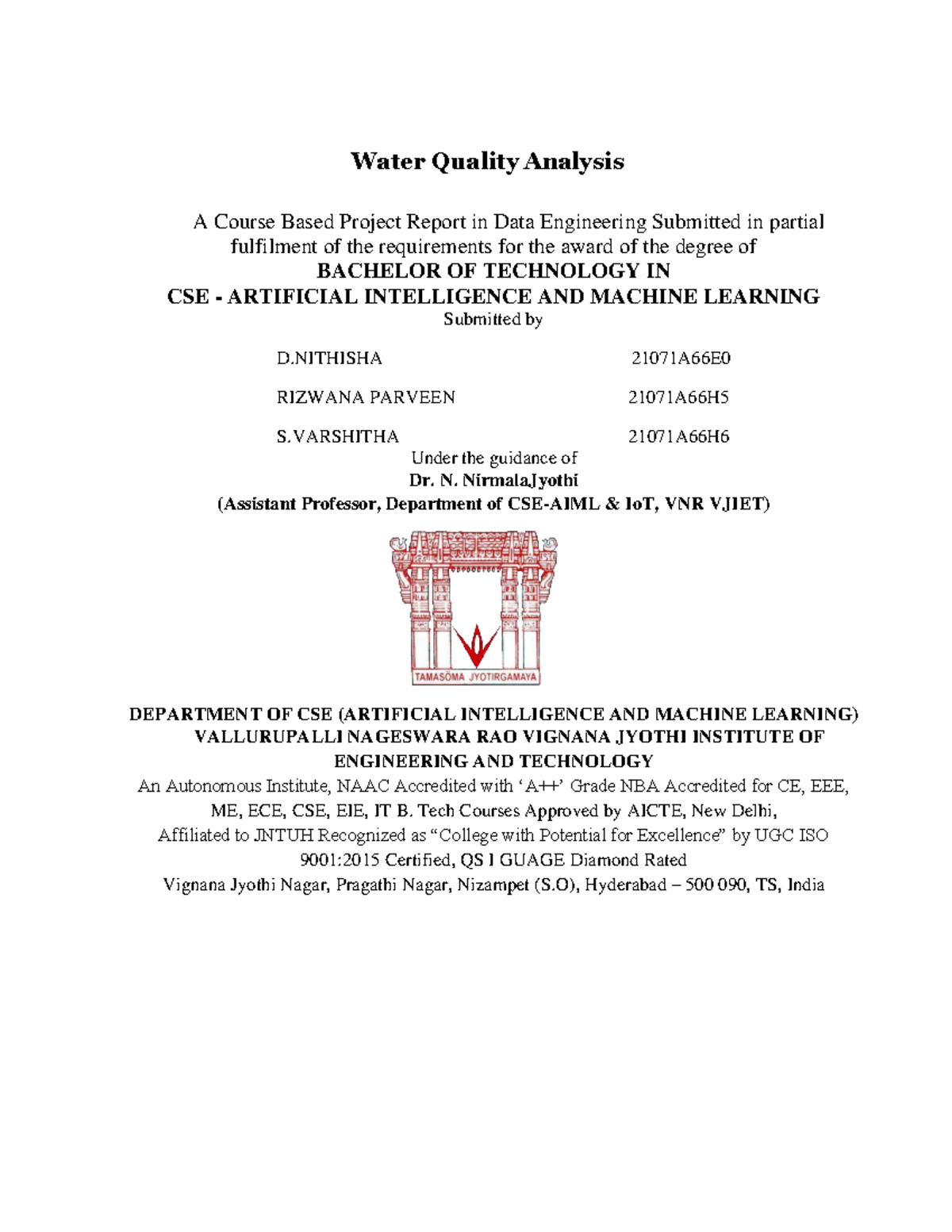 Water Quality Analysis Project Report - B.Tech CSE (AIML) - Studocu
