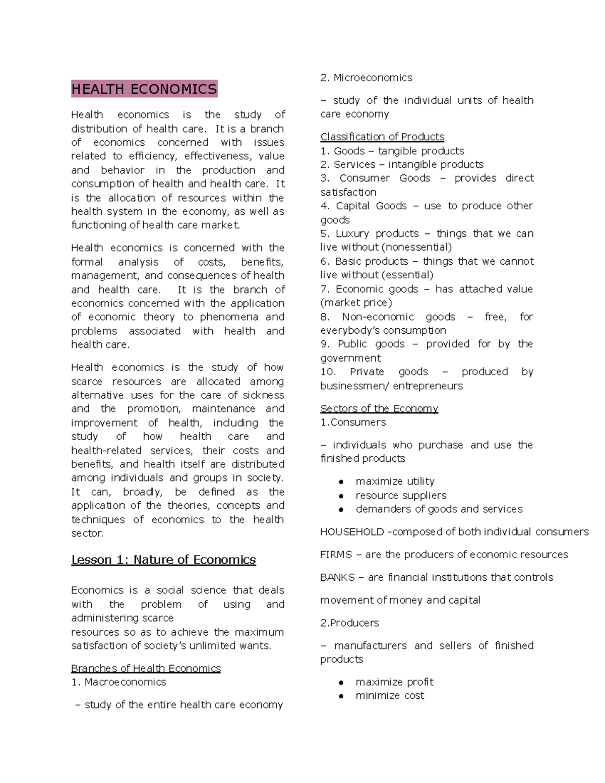 Health Economics 101: Modules 1-3 Overview and Key Concepts - Studocu