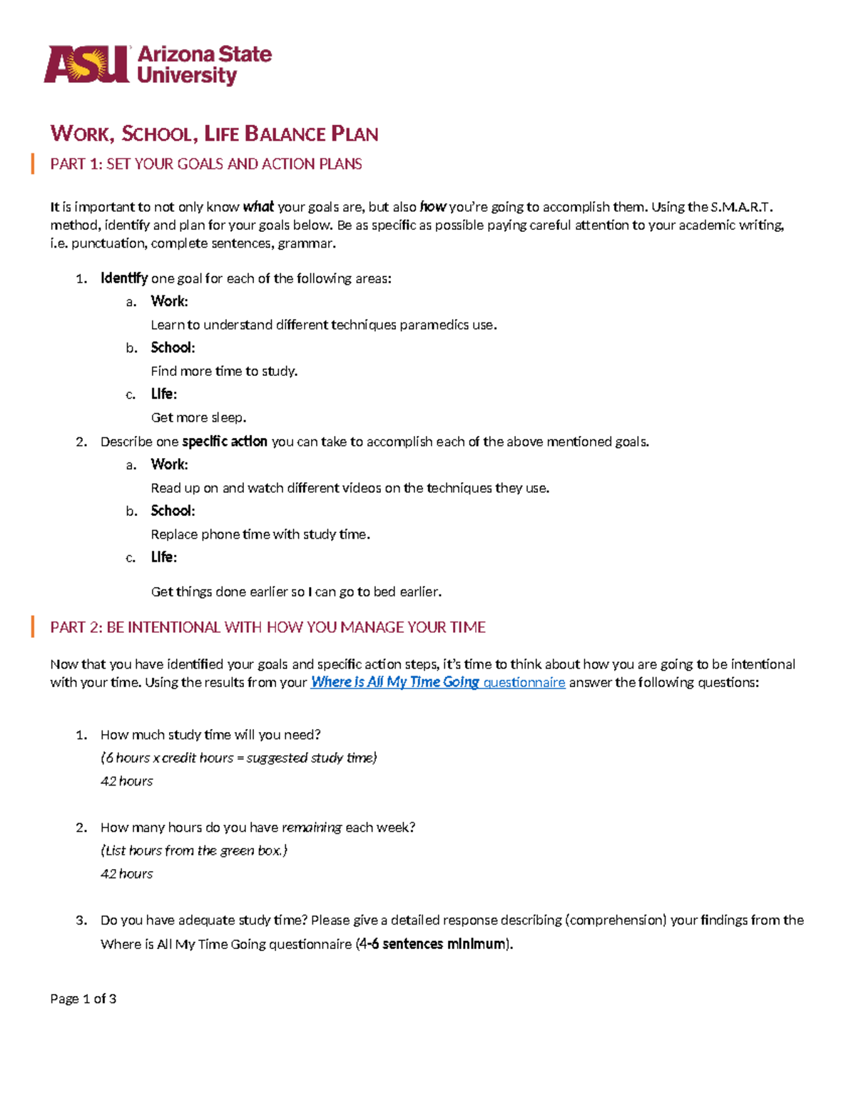 2021 ASU 101: Work-Life Balance Plan & Time Management Strategies - Studocu