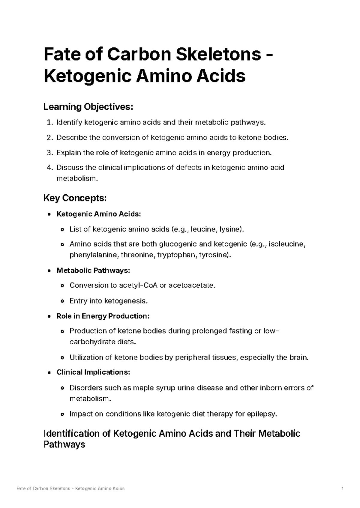 Ketogenic Amino Acids and Their Metabolic Pathways: A Comprehensive ...