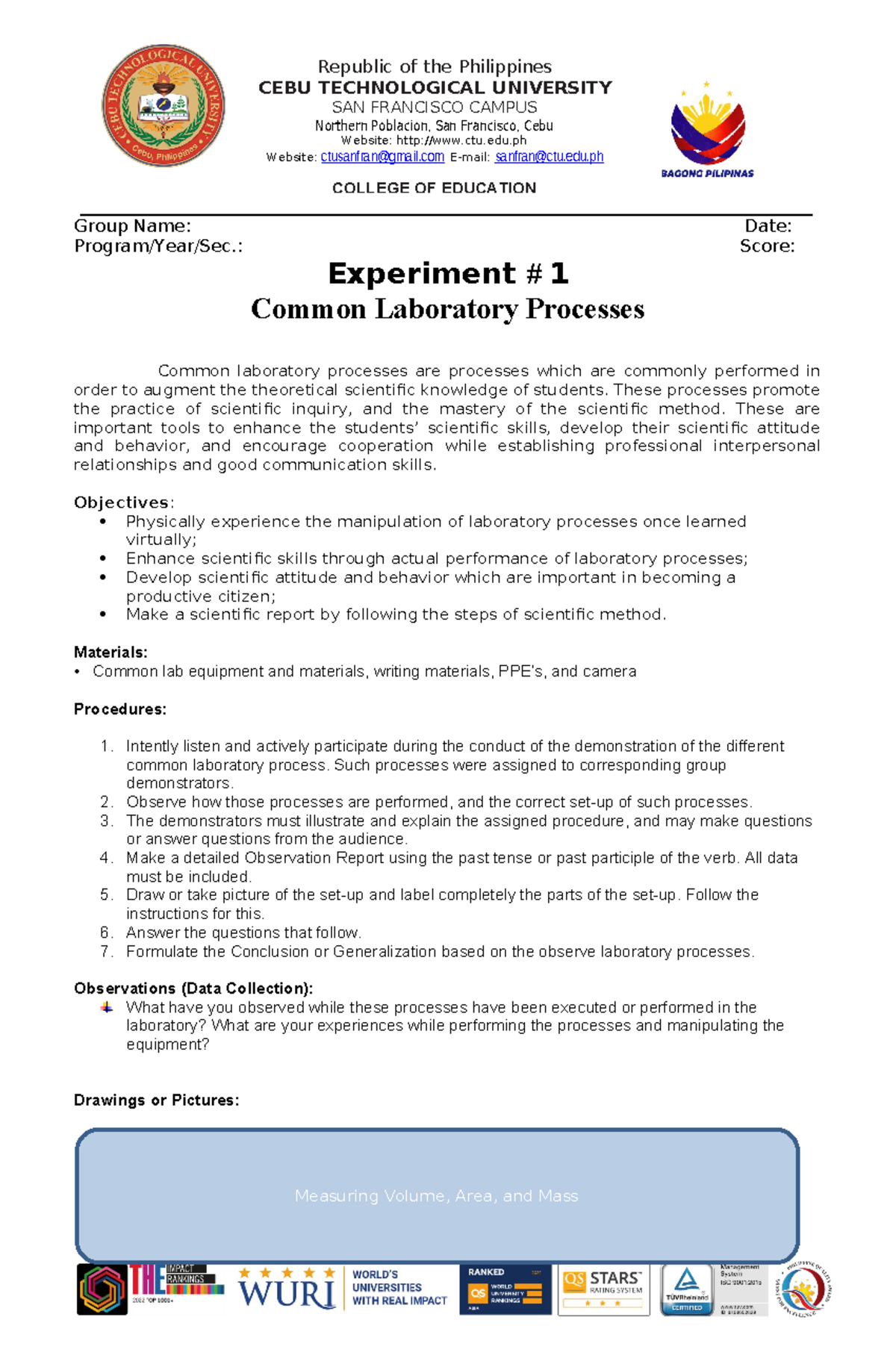 Experiment-1 Lab-Procedures - Republic of the Philippines CEBU ...