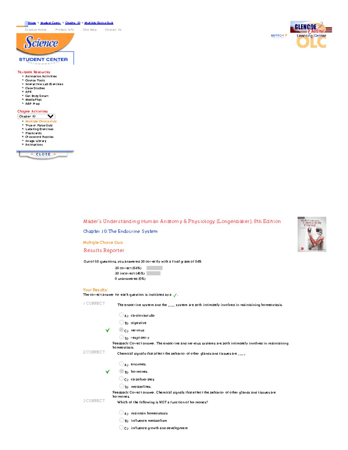 BIO 101 Chapter 10: Endocrine System Multiple Choice Quiz Results - Studocu