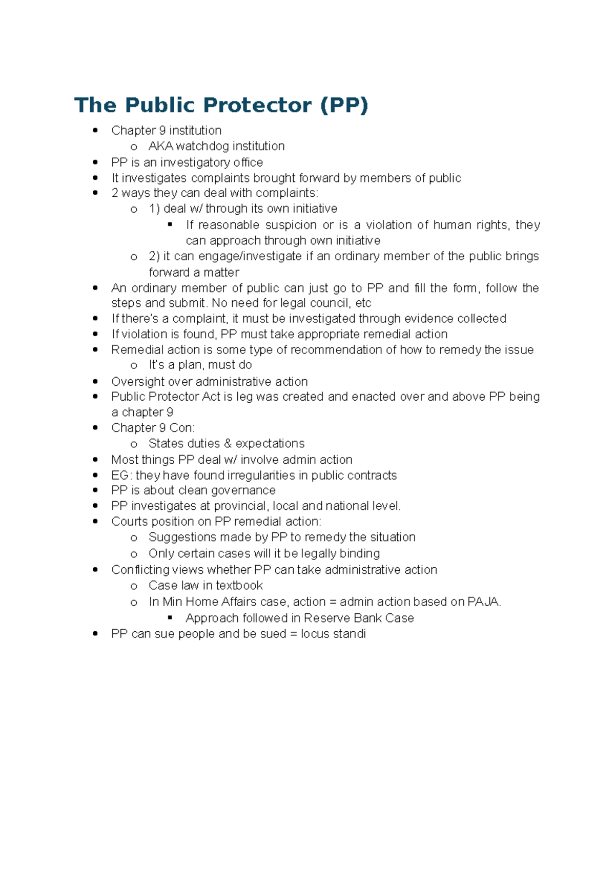 The Public Protector (PP) - Summary of Chapter 9 Institution Lecture ...