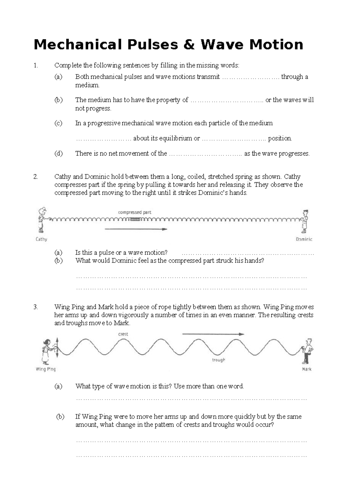Mechanical Pulses and Wave Motion: Key Concepts and Exercises - Studocu