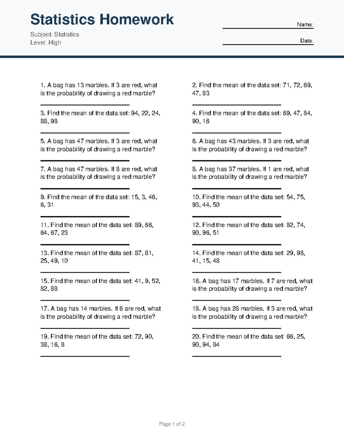Statistics Homework 8 - Probability & Mean Calculations - Studocu
