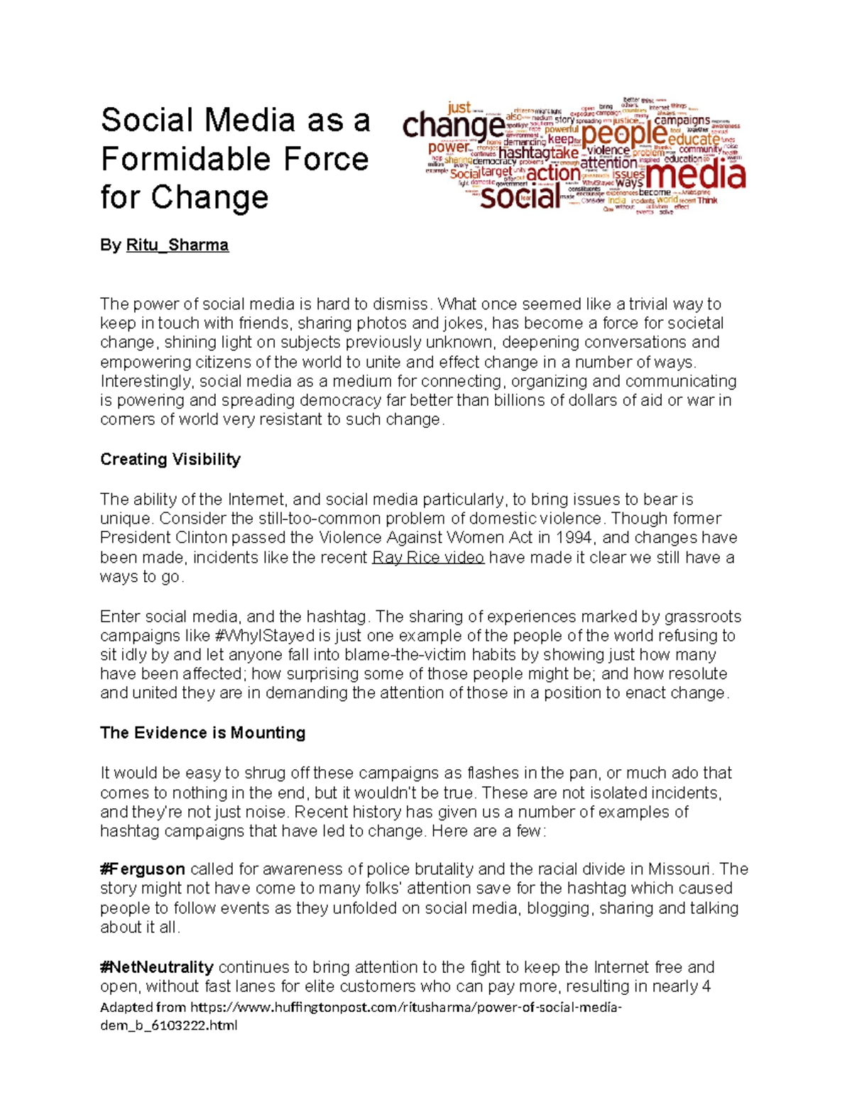 Social Media as a Force for Change: Article 4 Analysis - Studocu