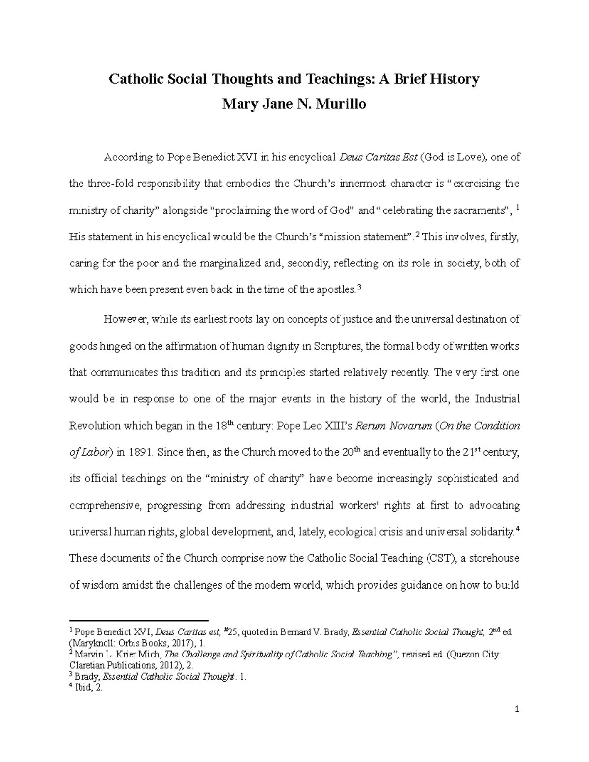 Brief History of Catholic Social Thought and Teaching (CST 101) - Studocu