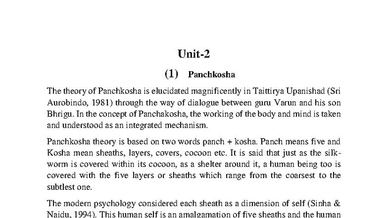 Panchkosha Theory: Understanding the Five Sheaths of Self - Studocu