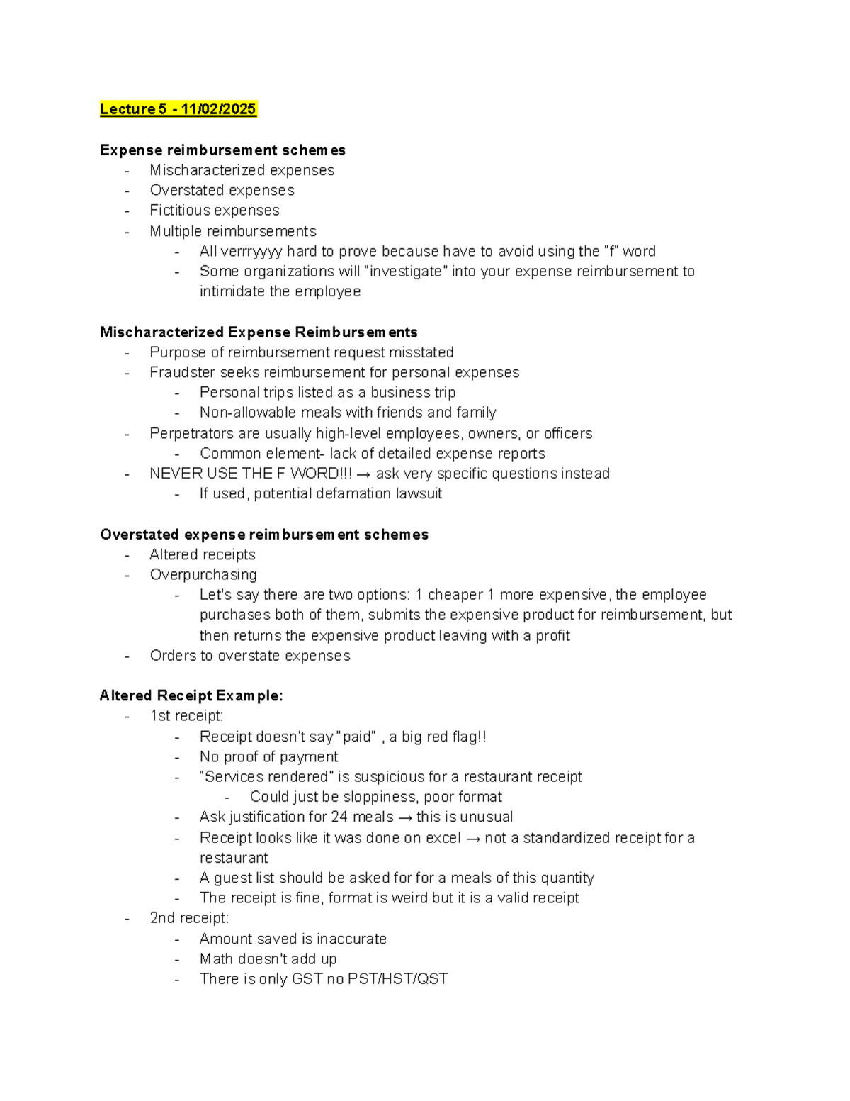 ACCO455 Lecture 5: Understanding Expense Reimbursement Schemes - Studocu