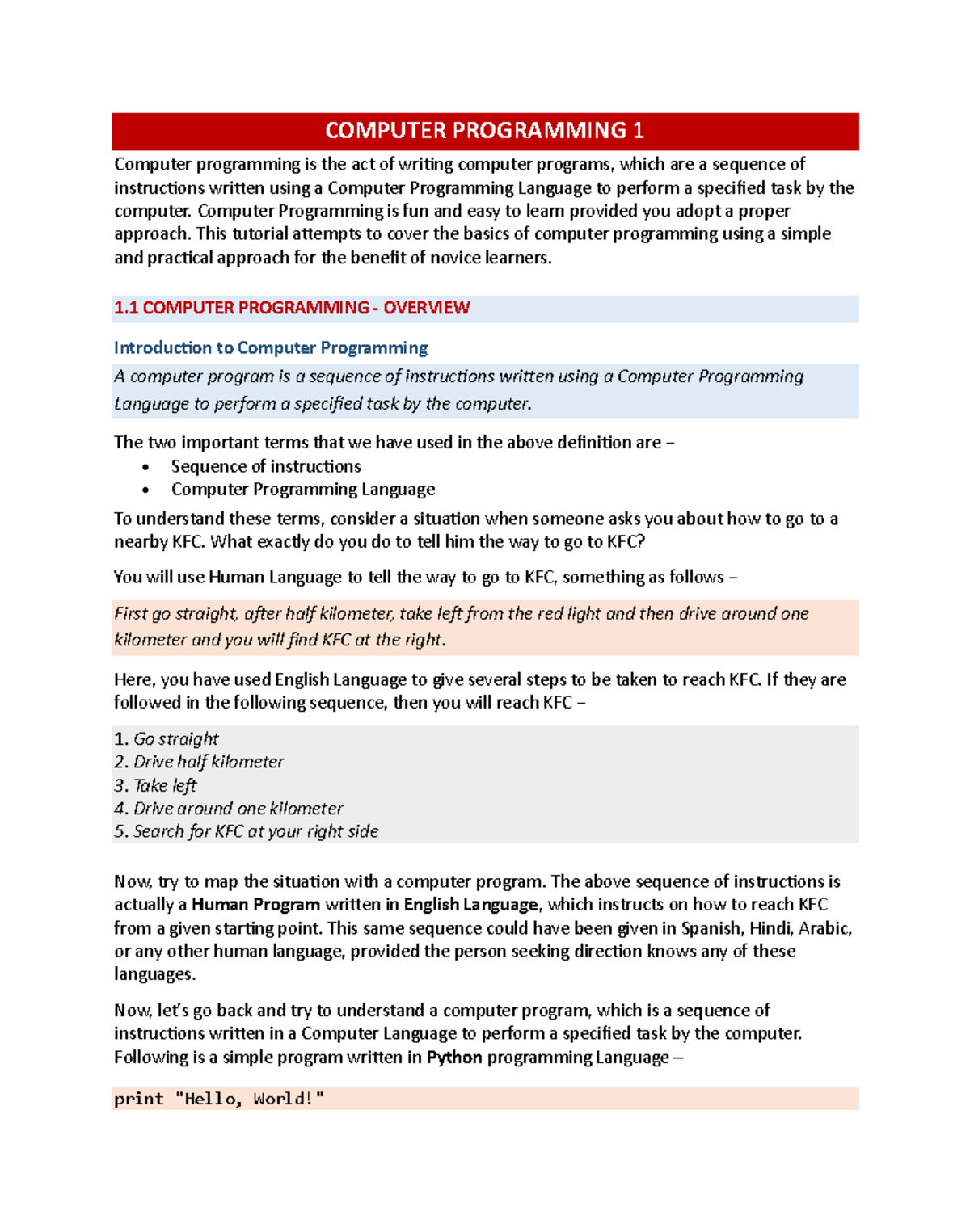 COMP 101: Introduction to Computer Programming Basics - Studocu