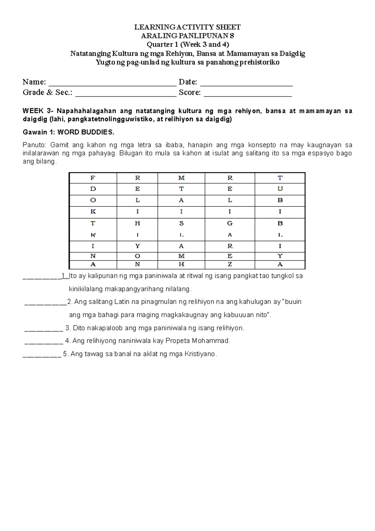 Grade-8- Activity- Sheets-WEEK-3-4 - LEARNING ACTIVITY SHEET ARALING PANLIPUNAN 8 Quarter 1 ...