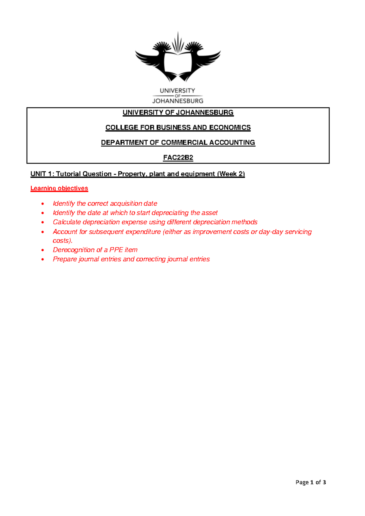 Unit 1 PPE - Tutorial Question (Week 2) - Page 1 of 3 UNIVERSITY OF ...