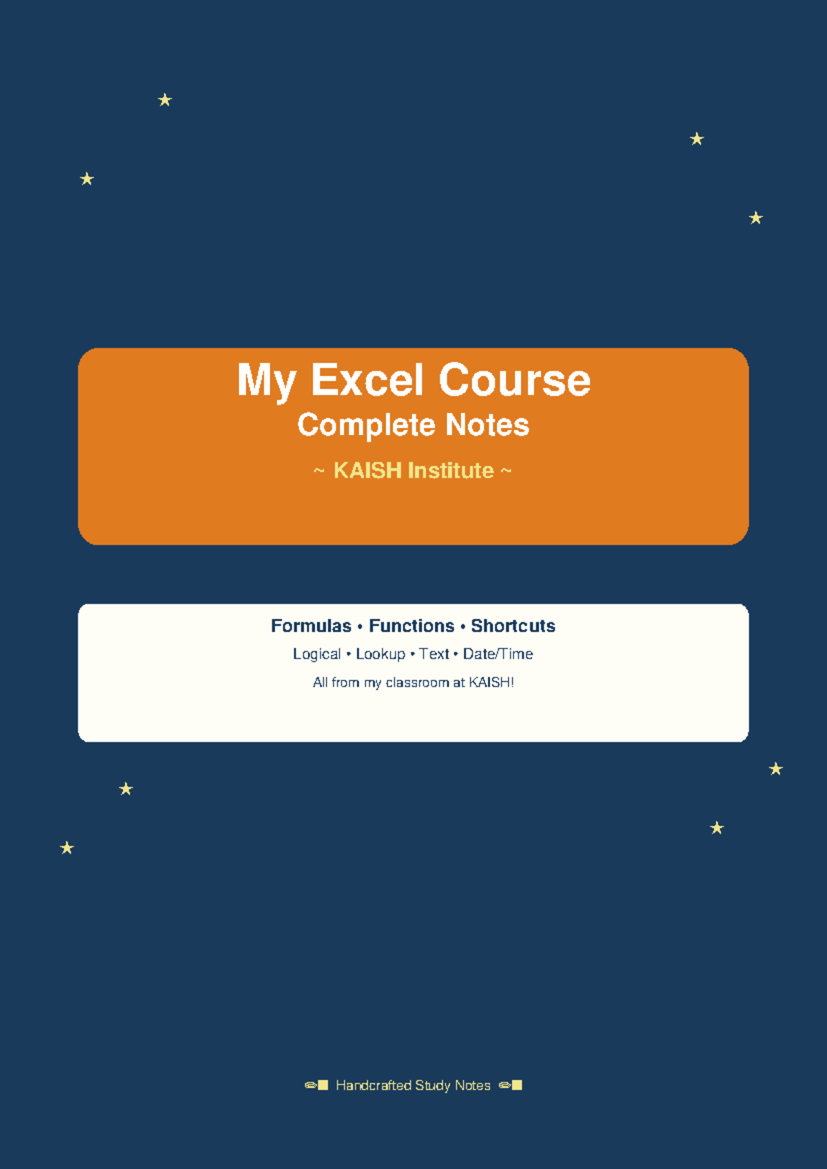 KAISH Excel Course Complete Notes: Formulas, Functions & Shortcuts ...