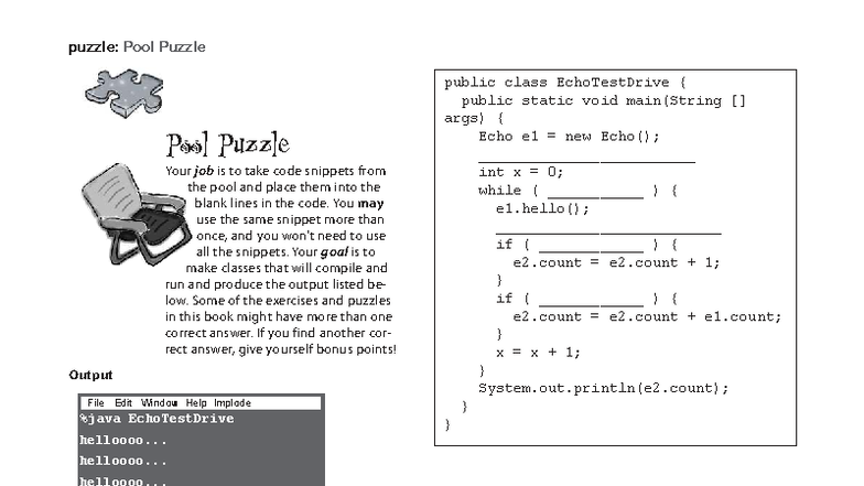 Practice - Pool Puzzle Solutions for Code Snippets - Studocu