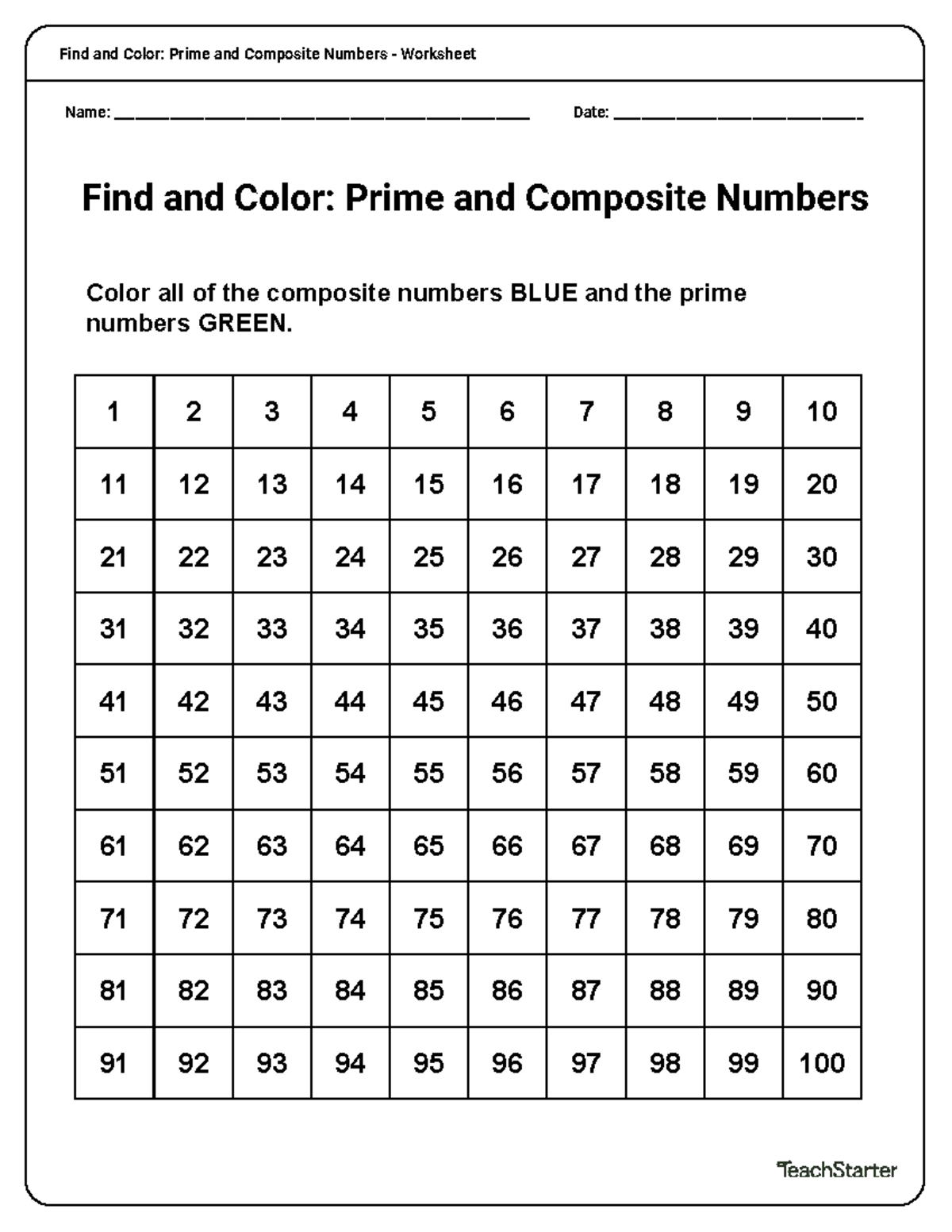 Find and Color: Prime & Composite Numbers Worksheet - Studocu