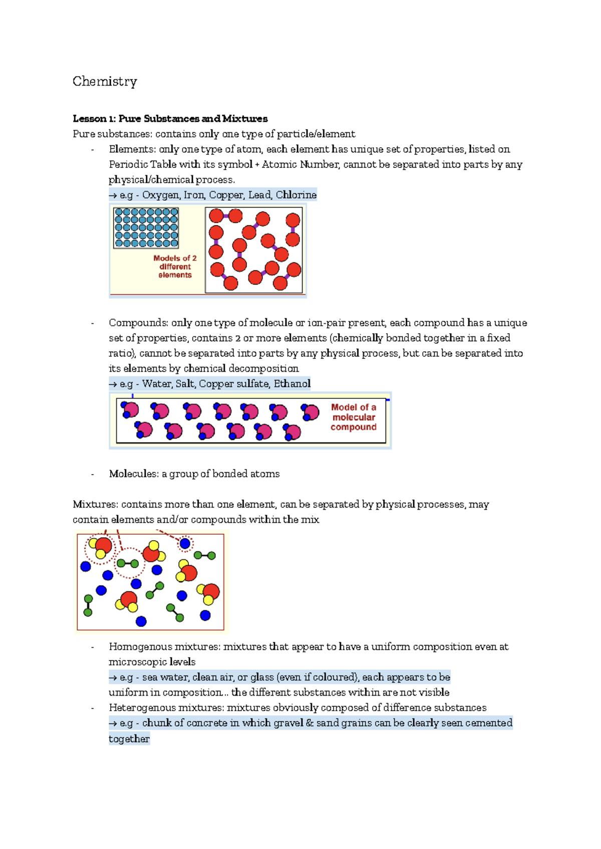 YR 11 Chemistry Module 1: Pure Substances, Mixtures & Atomic Structure ...