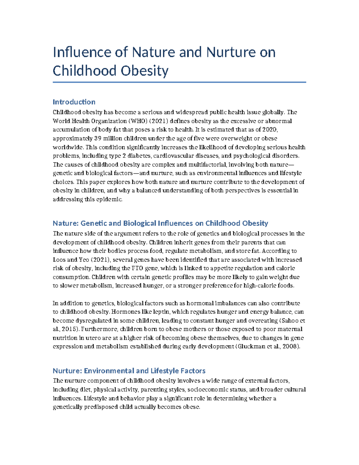 Nature vs. Nurture: Understanding Childhood Obesity Factors - Studocu