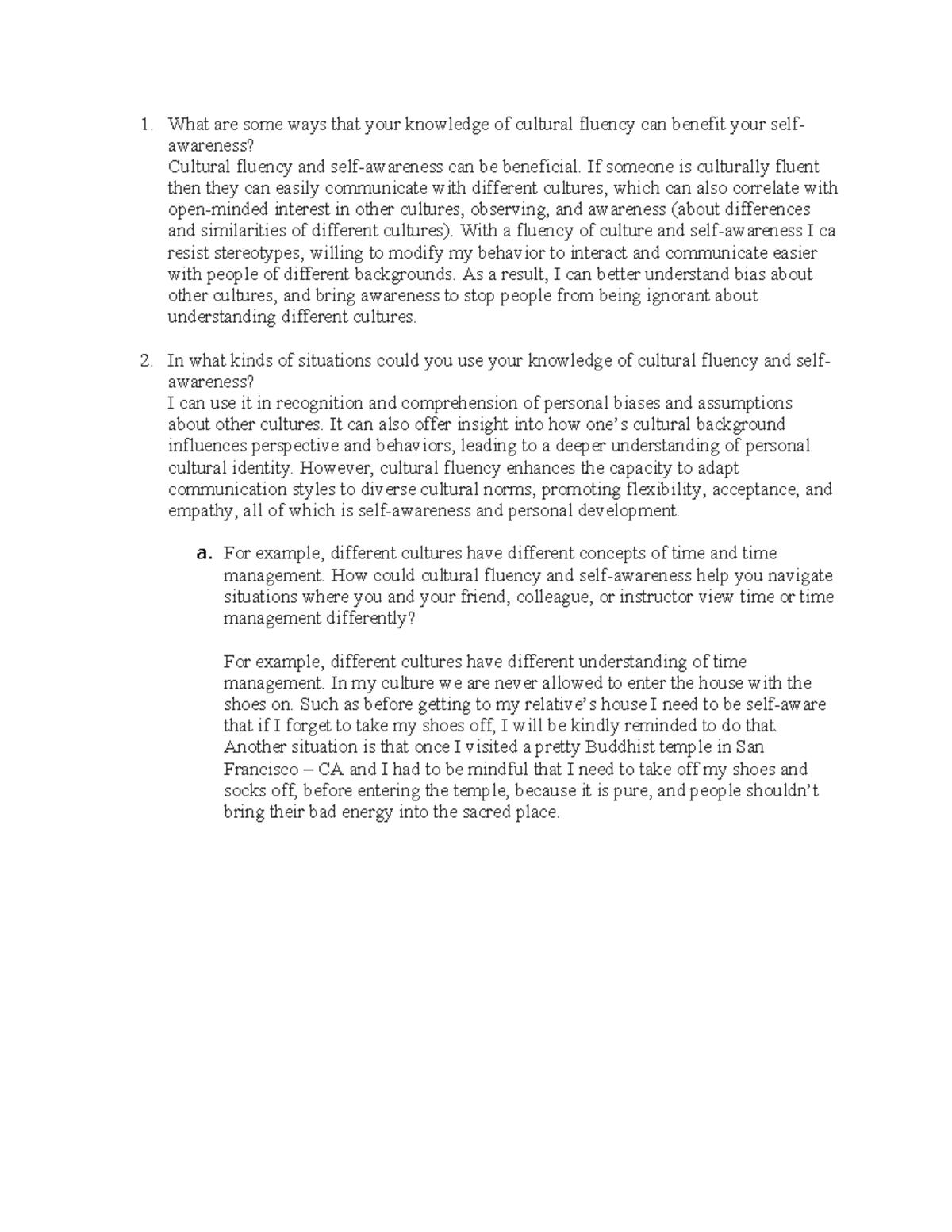 3-1 Cultural Fluency Discussion: Enhancing Self-Awareness and ...