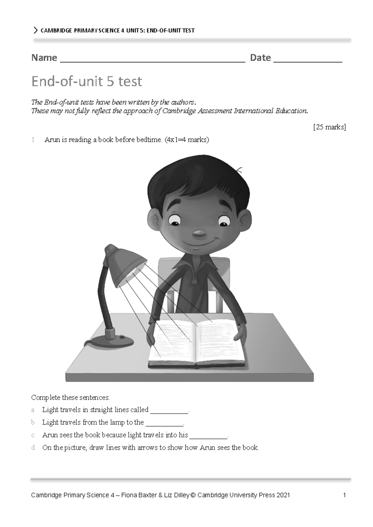 Cambridge Primary Science 4 - Unit 5 End-of-Unit Test Questions - Studocu