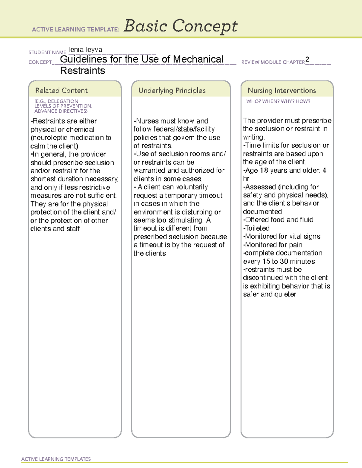 Basic Concept Guidelines for Mechanical Restraints in Nursing - Studocu