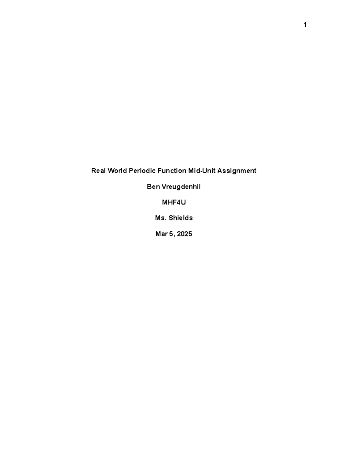MHF4U Real World Periodic Function Mid-Unit Assignment Insights - Studocu