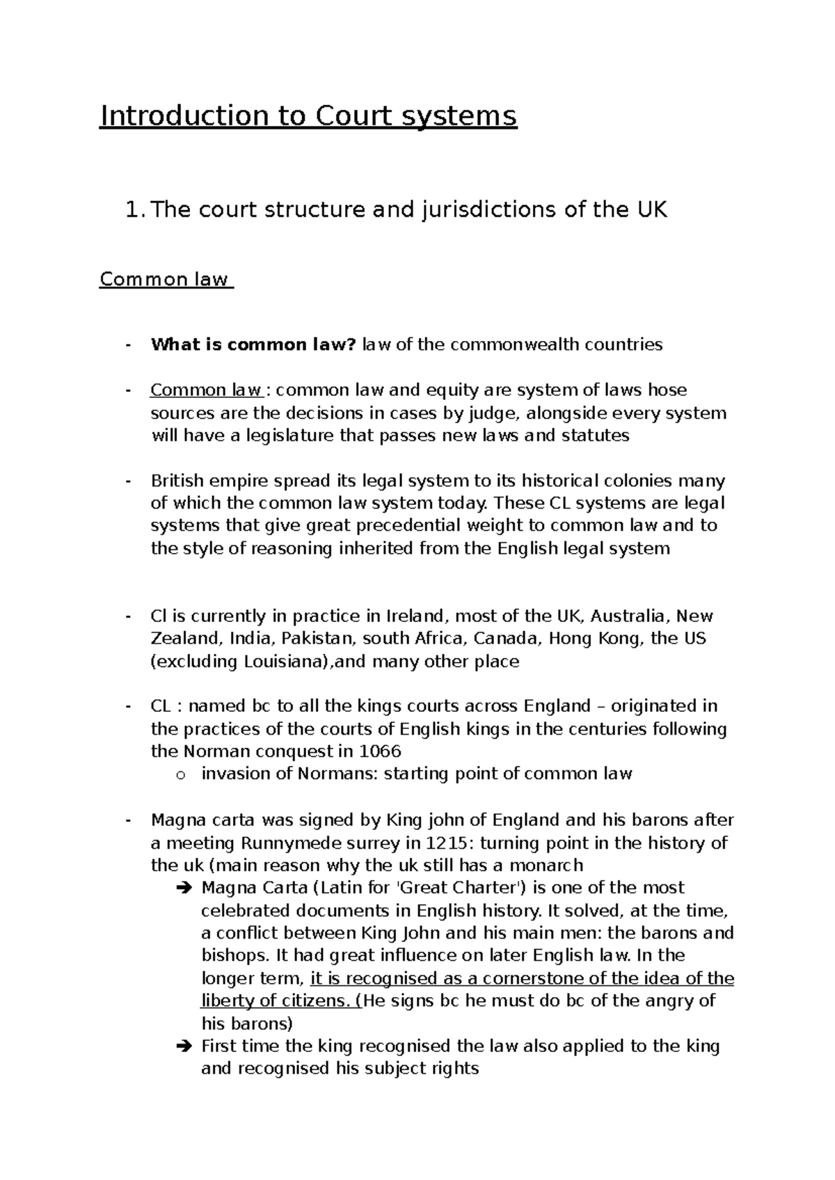 Introduction to UK Court Systems and Common Law Principles - Studocu