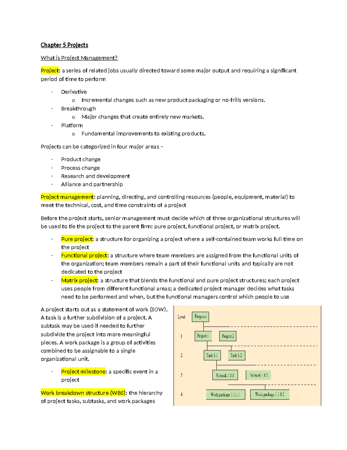 Chapter 5 Projects - Highlighted definitions, bold and underlined ...
