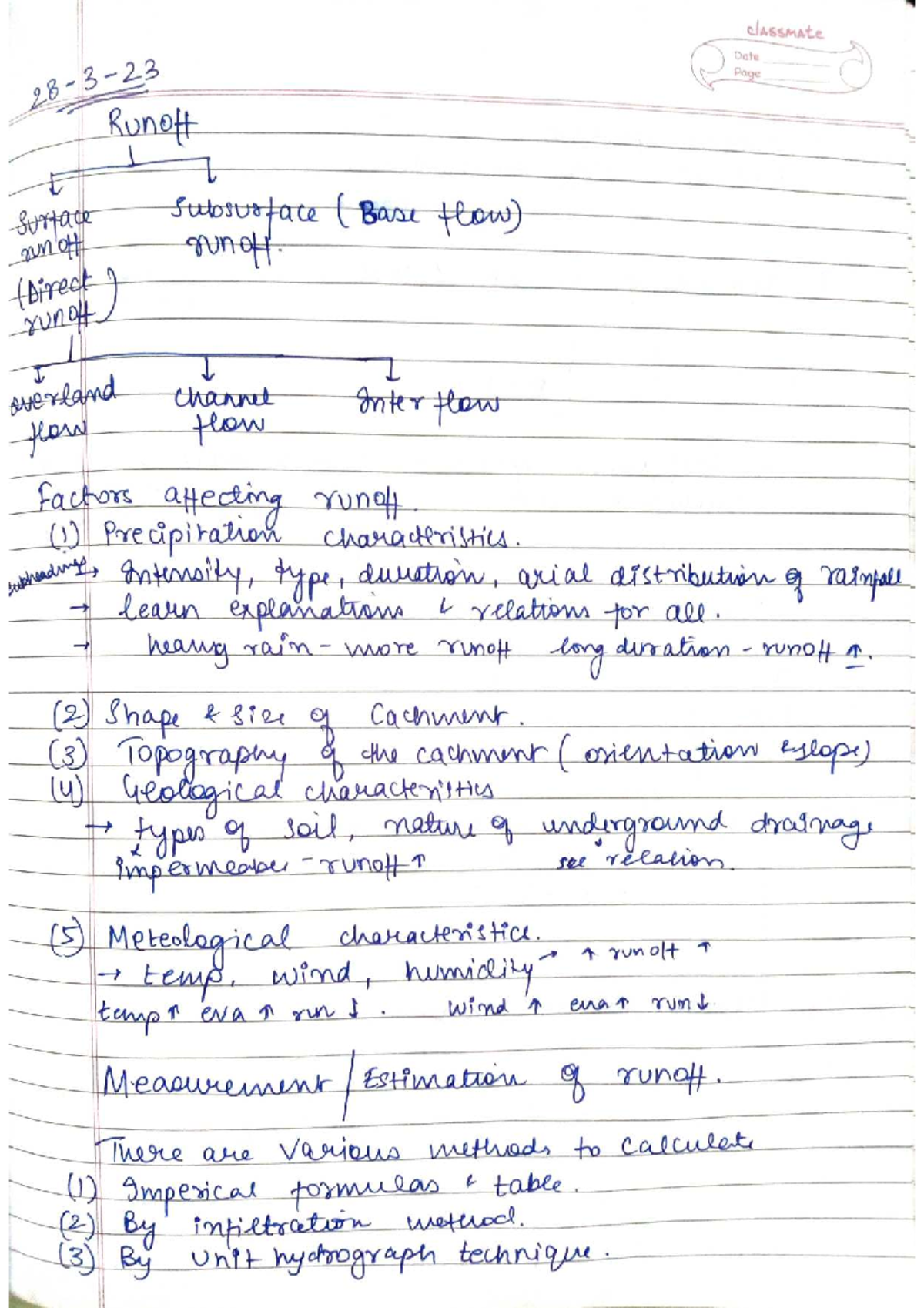 EN306 Class Notes: Understanding Surface and Subsurface Runoff Factors ...