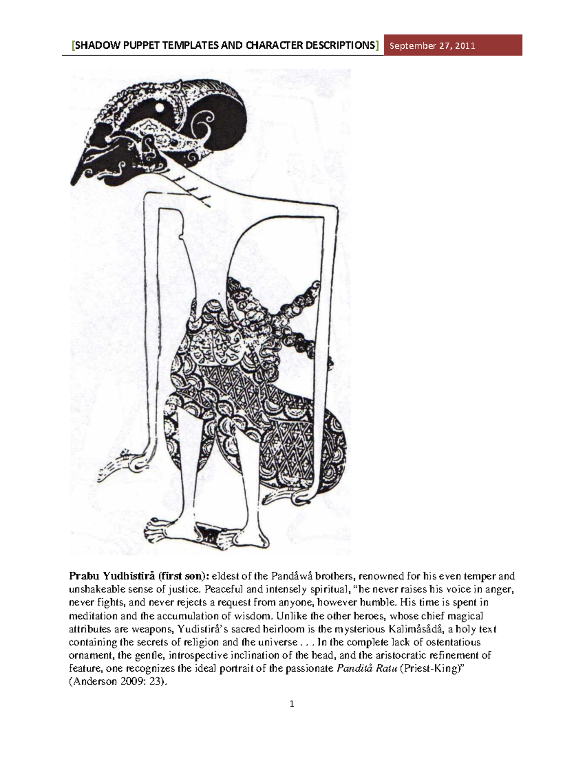 Shadow Puppet Character Templates in Wayang Kulit Performance - Studocu