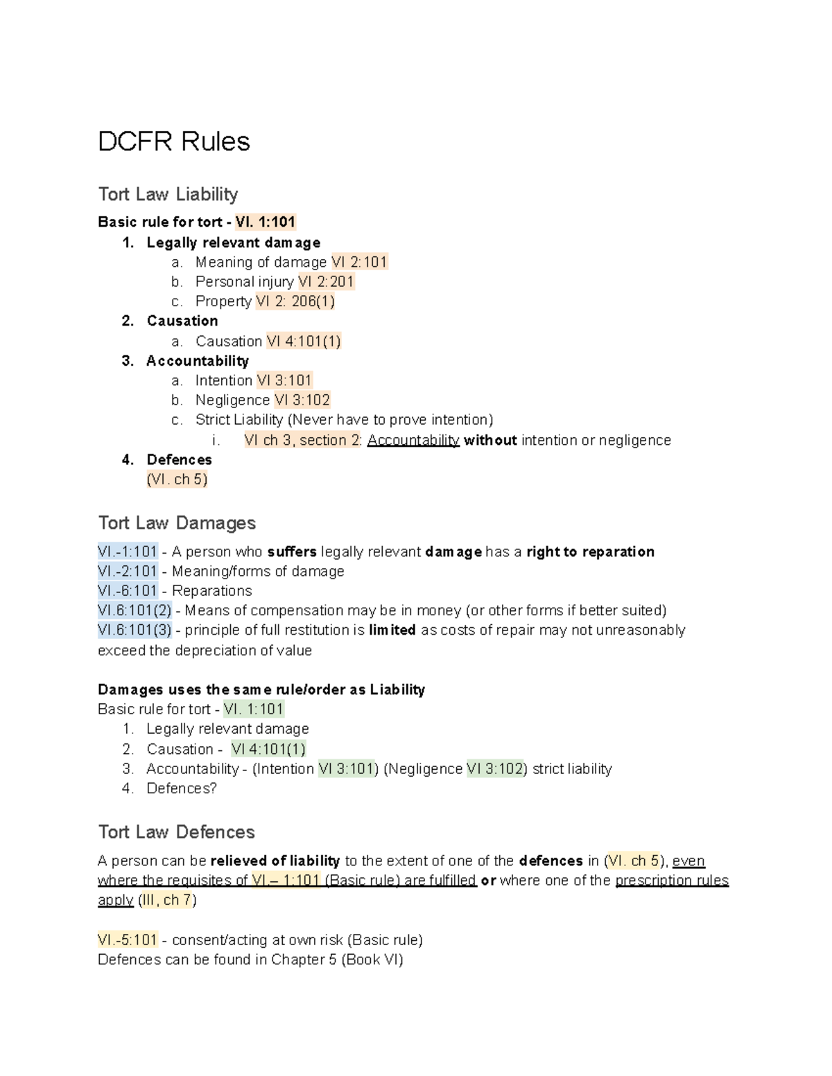 Contract and Tort Law: DCFR Rules Overview and Key Concepts - Studeersnel
