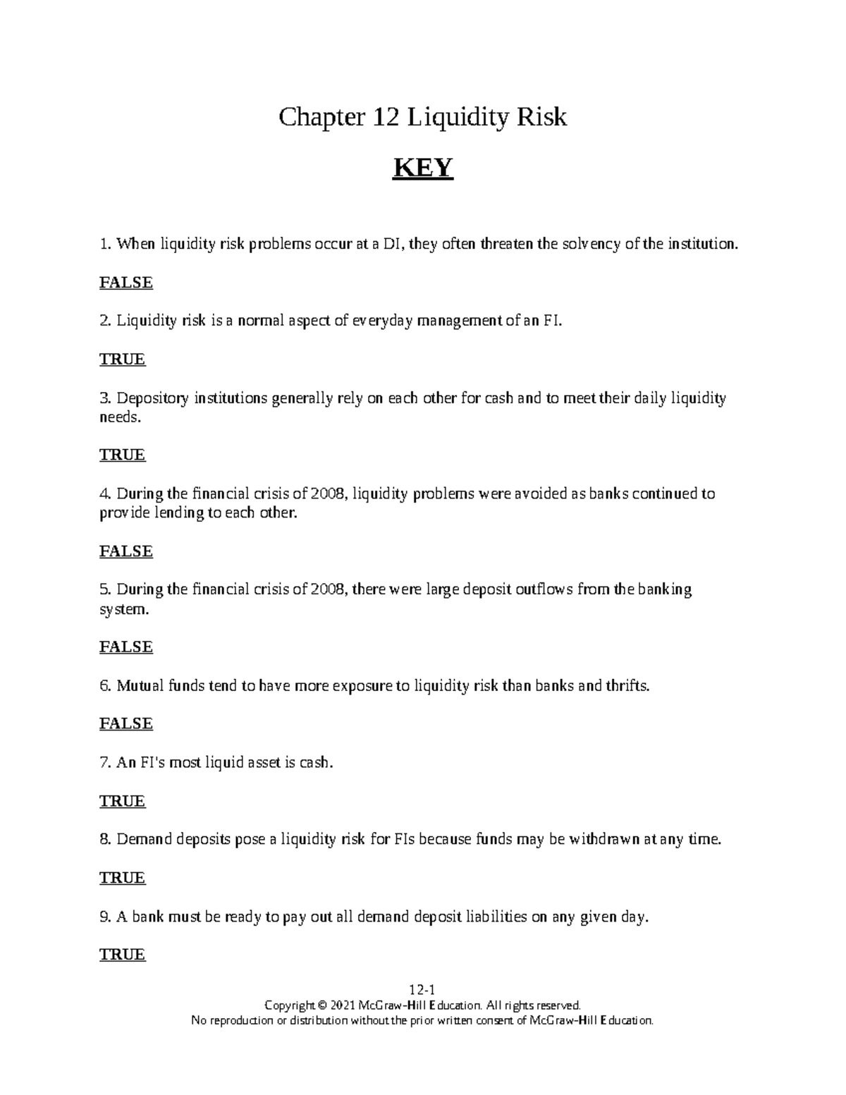 Saunders Financial Institutions Management 10e TB - Chapter 12 ...
