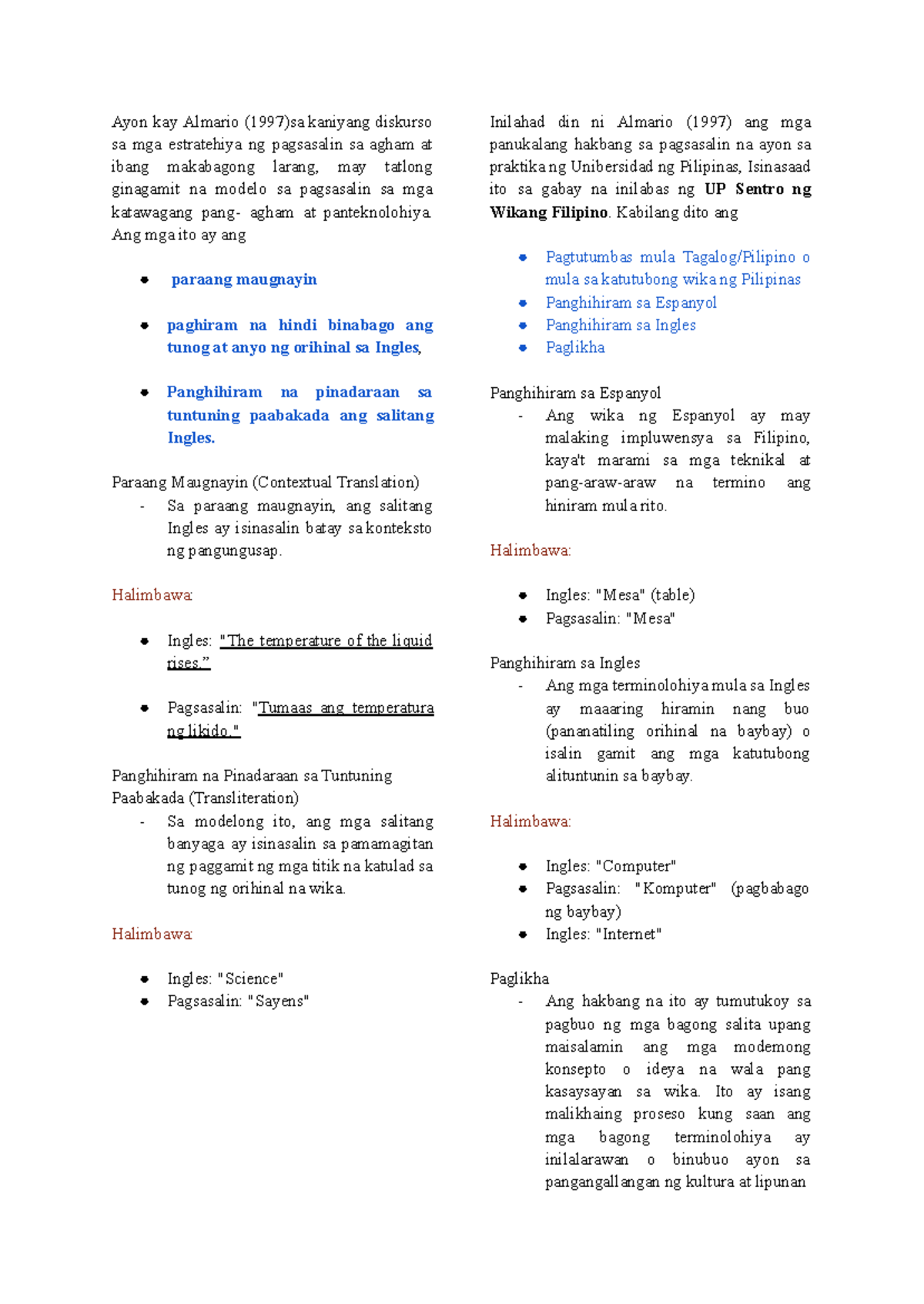 Pagsasalin ng Siyentipikong Teksto: Estratehiya at mga Modelo - Studocu