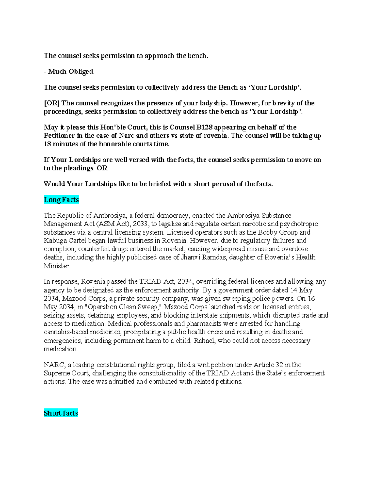 Petitioner's Counsel Speech: Constitutional Challenges in TRIAD Act ...