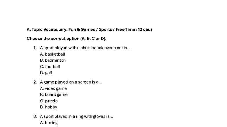 Comprehensive Vocabulary and Grammar Test (Course Code: 16thg11) - Studocu