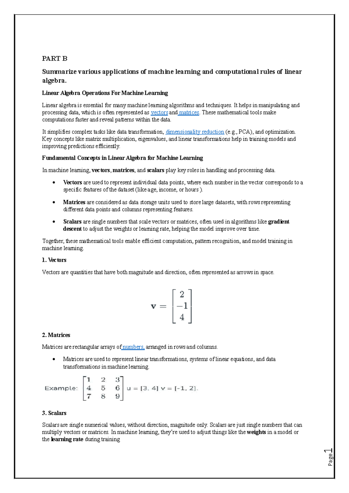 Linear Algebra 111 - UNIT II: Applications in Machine Learning - Studocu