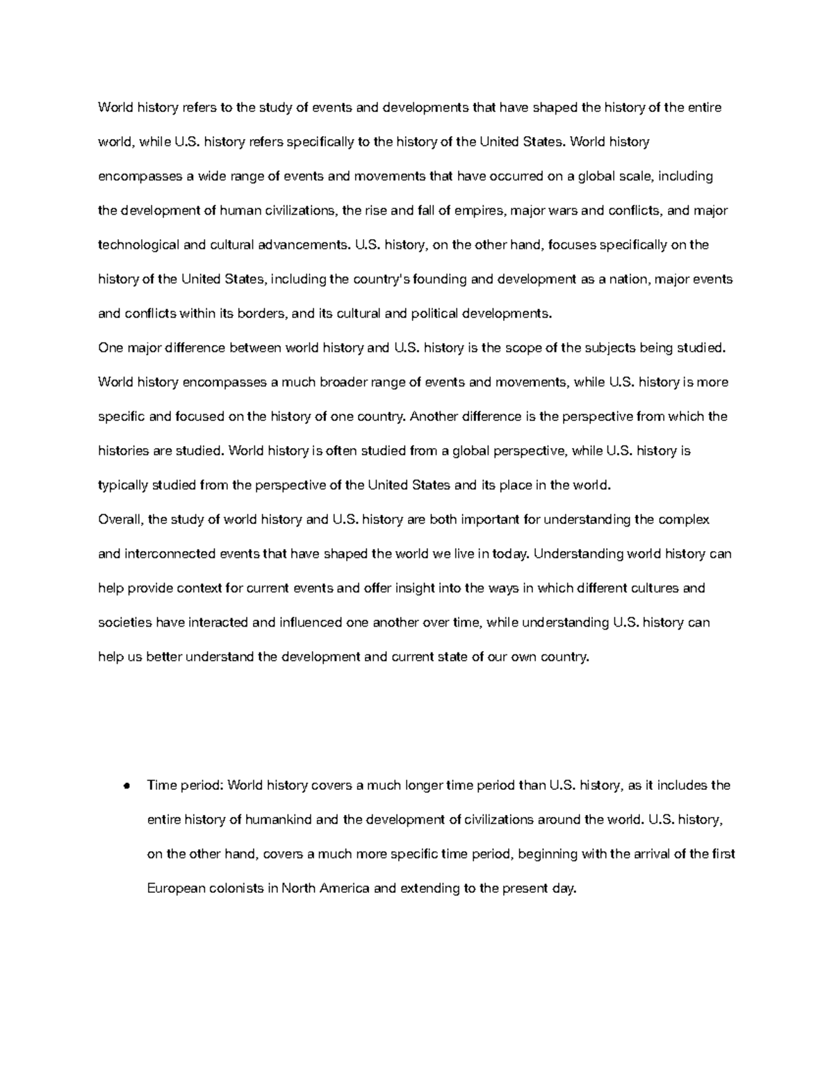 World History Vs US History - World history refers to the study of ...