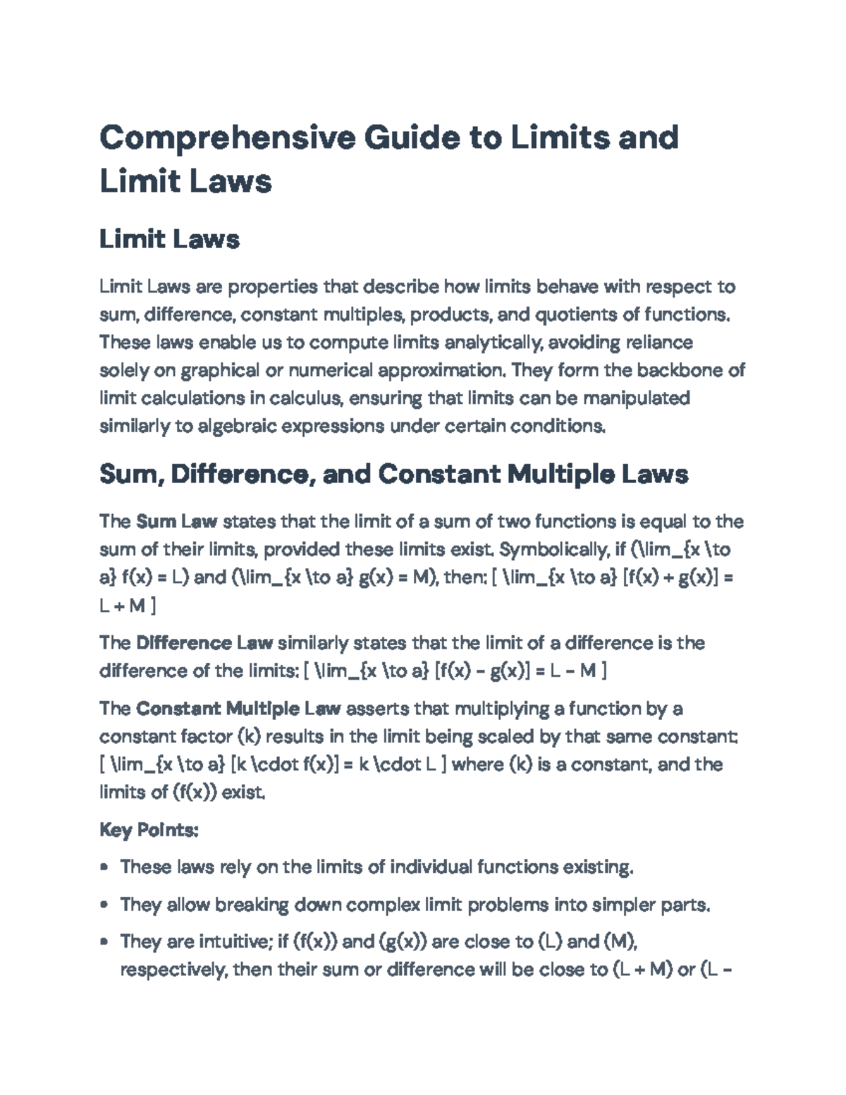 Comprehensive Overview of Limits and Limit Laws (CALC101) - Studocu