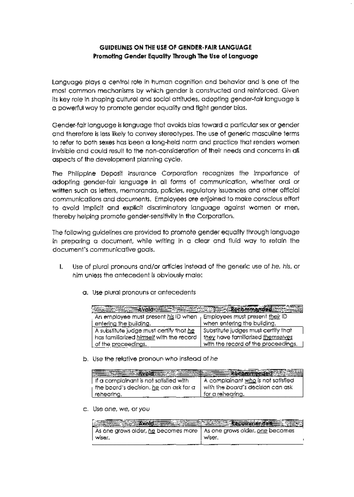 Guidelines for Using Gender Fair Language in Communication - Studocu