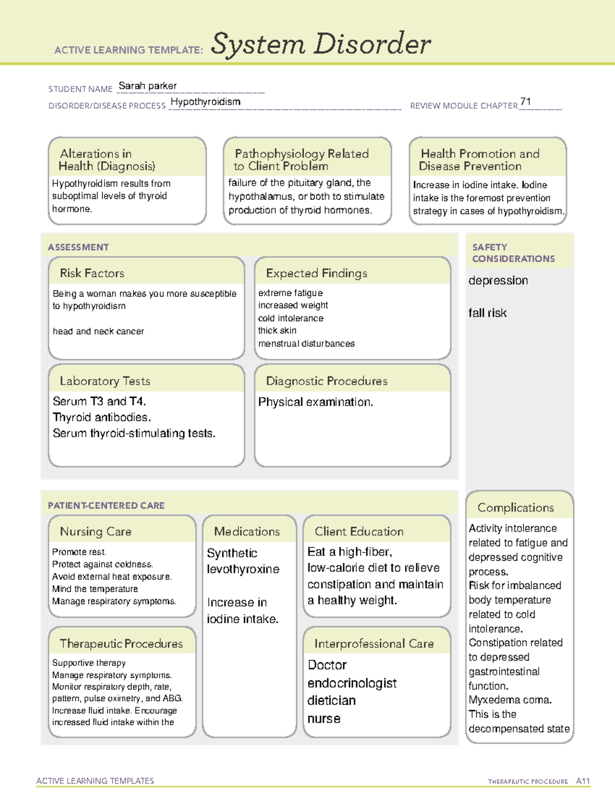 Hypothyroidism Overview and Patient Care Guidelines - ATI - Studocu