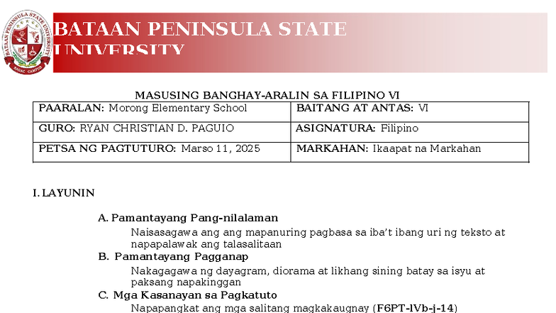Filipino VI Final Exam: Pagpapangkat ng mga Salitang Magkakaugnay - Studocu