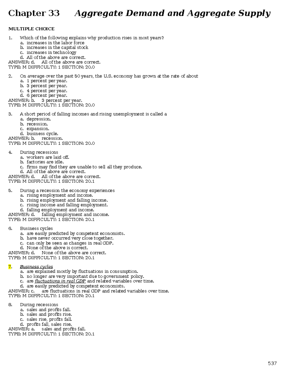 PE Macroeconomics Testbank 33 - Chapter 33 Aggregate Demand and ...